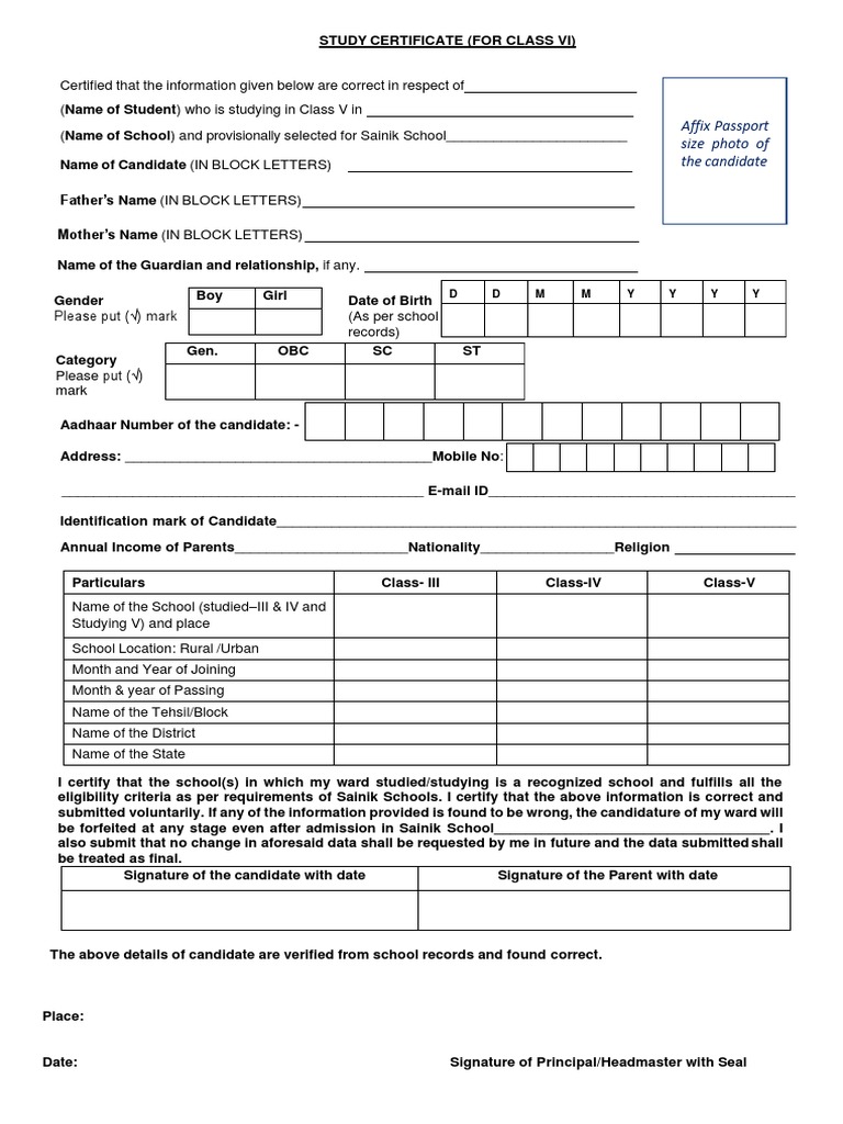 Study Certificate (Class Vi and Class Ix) | PDF | Government And ...