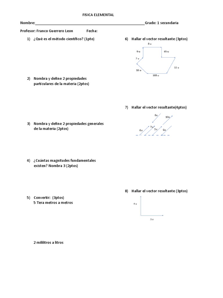 Examen Fisica 1ero Secundaria | PDF