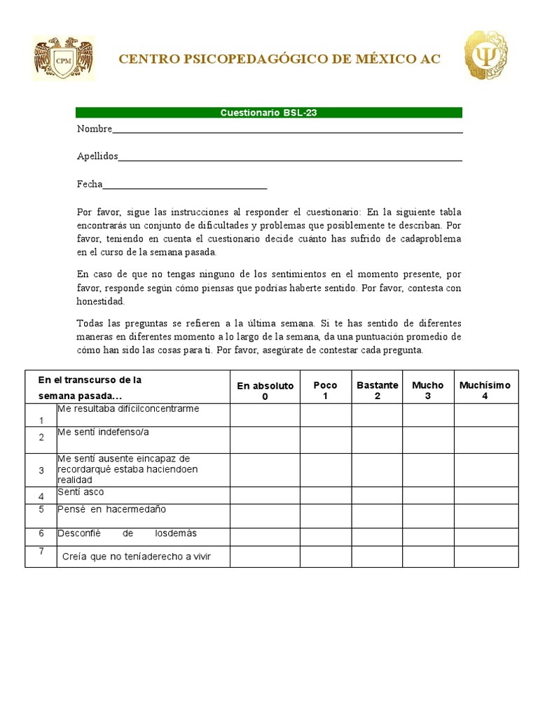 Test TLP BSL-23 | PDF | Sicología