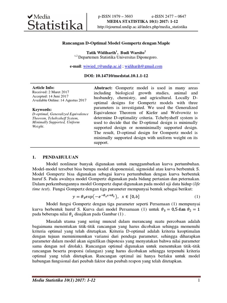 Rancangan D-Optimal Model Gompertz Dengan Maple | PDF