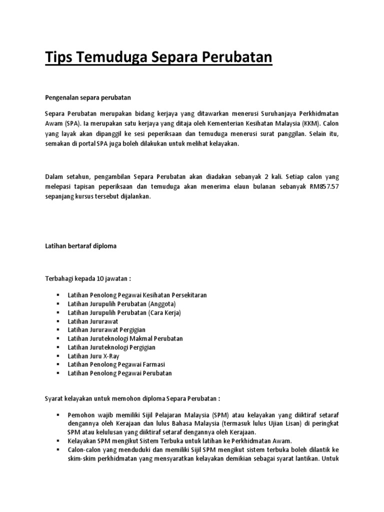 Dokumen - Tips - Tips Temuduga Separa Perubatan PDF | PDF