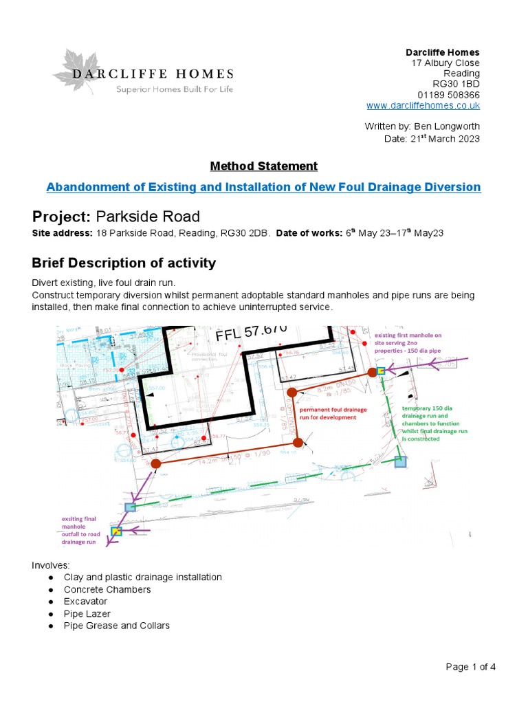 Method Statement - Foul Drainage Abandonment | PDF | Occupational ...