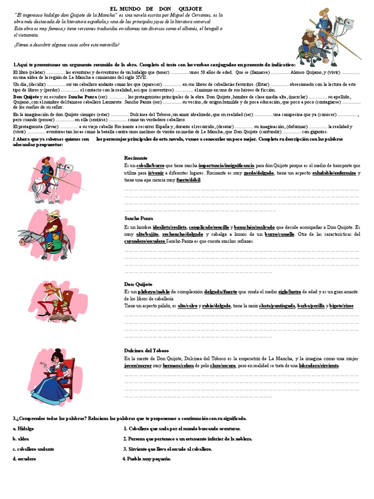 Actividad Espanol Don Quijote Principiantes | PDF | Don Quijote