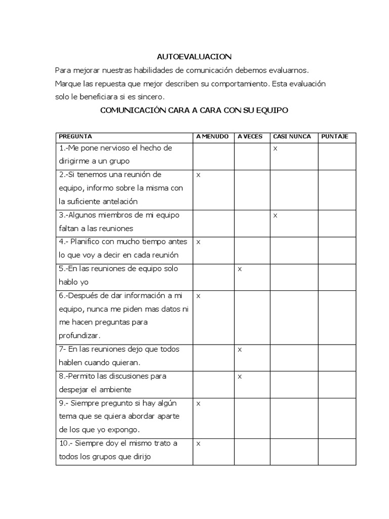 Autoevaluacion Comunicacion I - Word | PDF