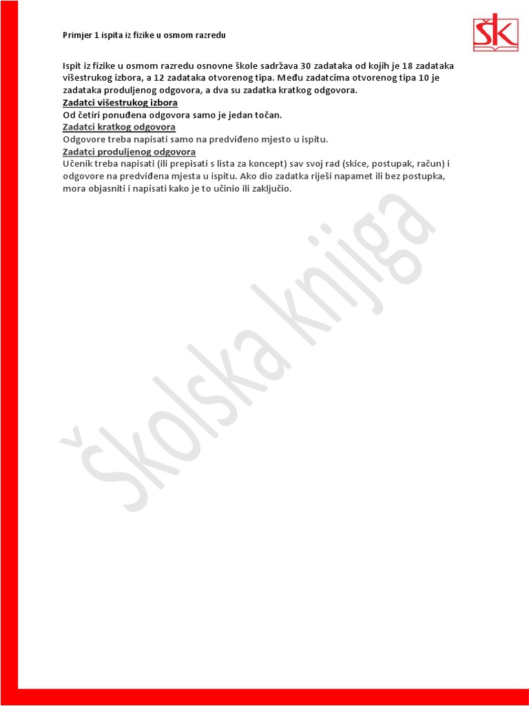 Primjer 1 Ispita Iz Fizike | PDF