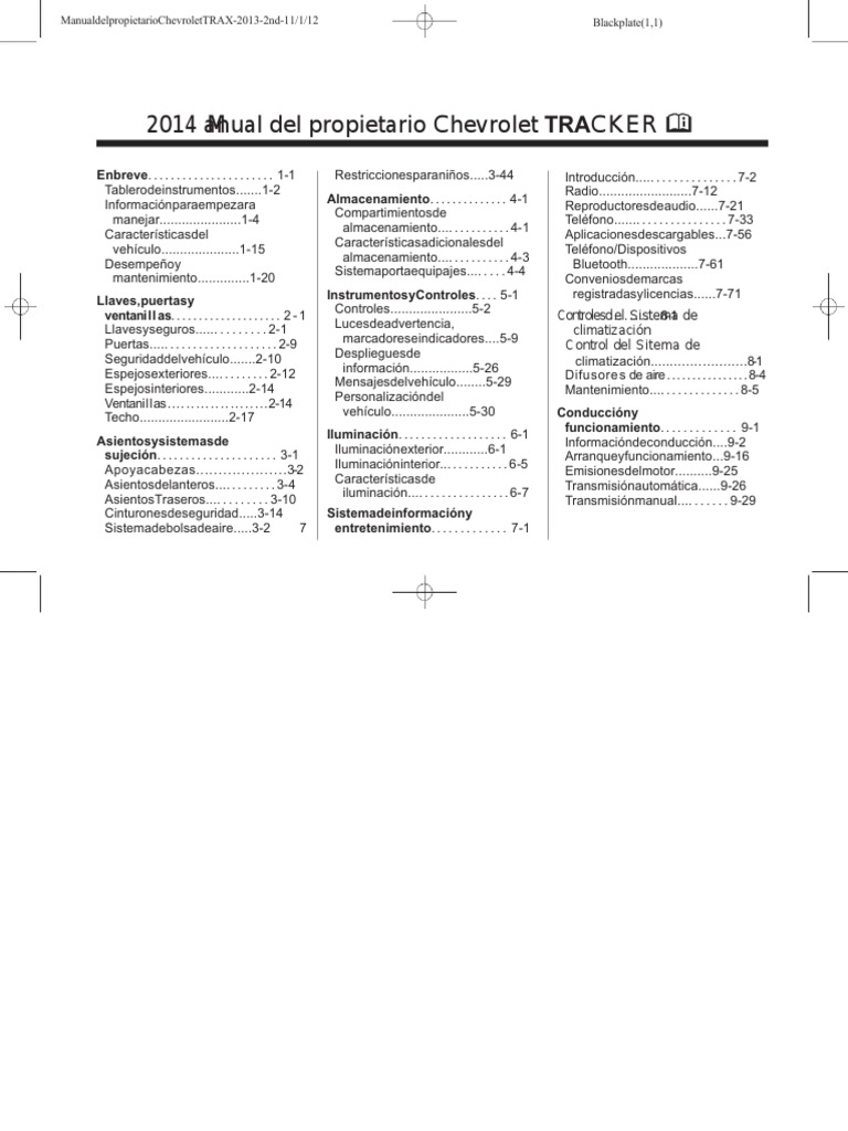 Manual de Usuario Chevrolet Tracker (2014) (Español - 438 Páginas) | PDF