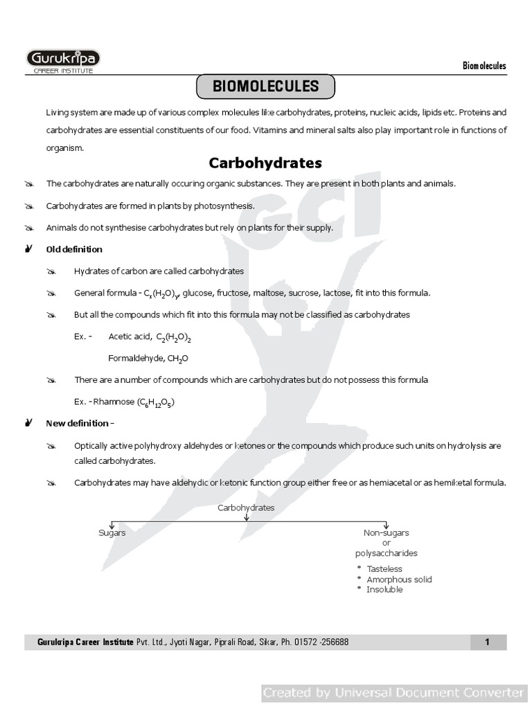 Biomolecules Important Notes and Questions - NEET - CLASS XI | PDF ...