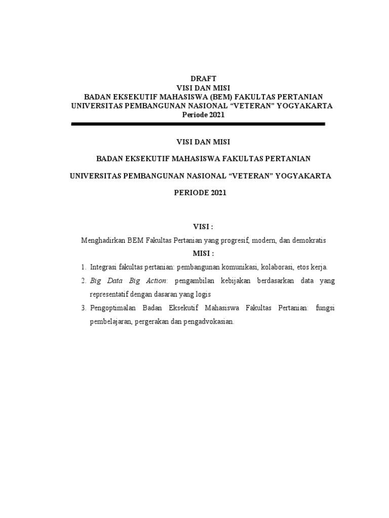 Draft Visi Misi, Struktur, Mekanisme, GBPK 2021 | PDF