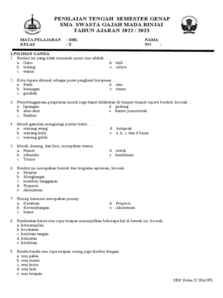 PTS SBK Kelas X | PDF