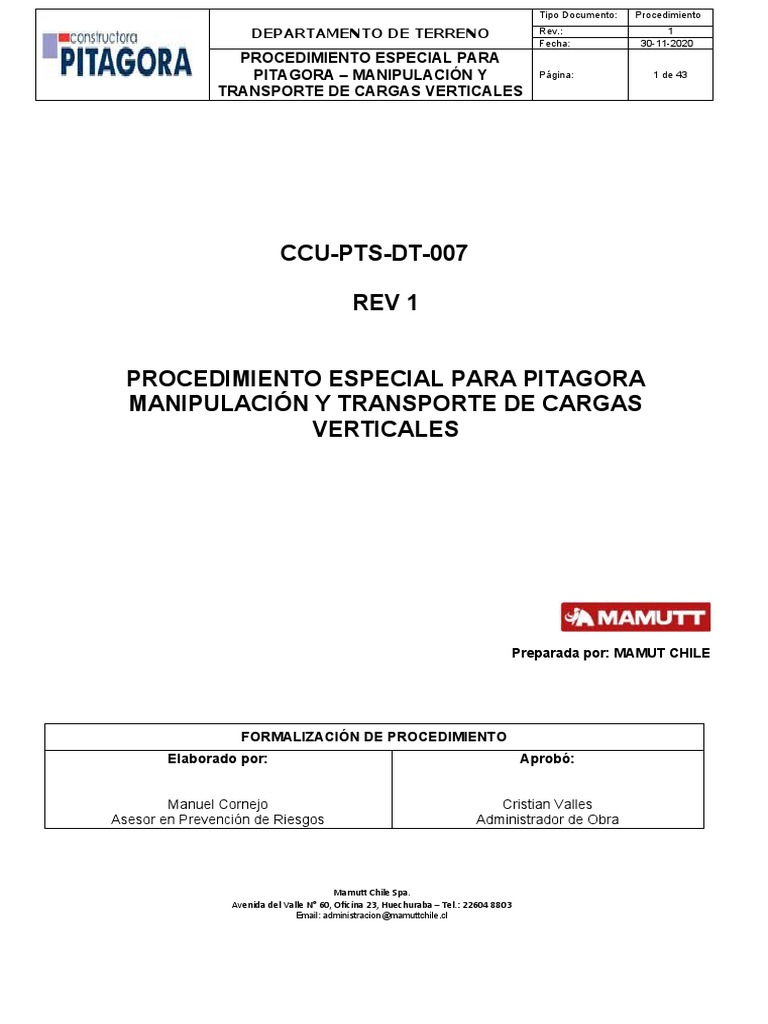 CCU-PTS-DT-007 - 1 Procedimiento Manipulacion y Transporte de Cargas Verticales - Especial para ...