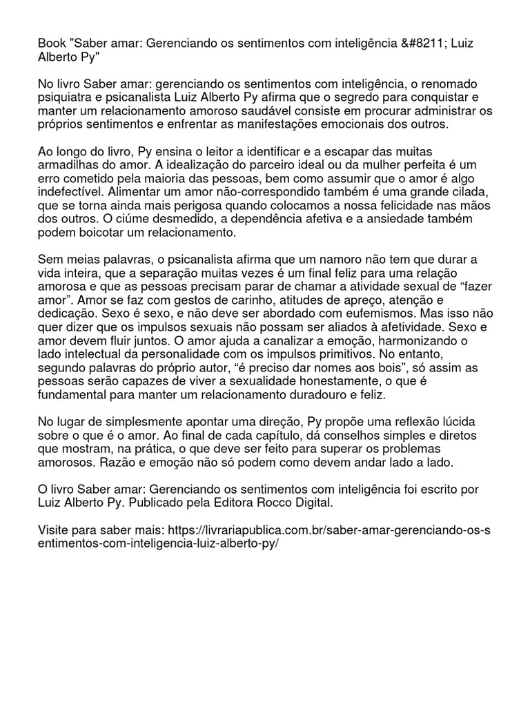 Saber Amar - Gerenciando Os Sentimentos Com Inteligência – Luiz Alberto Py | PDF