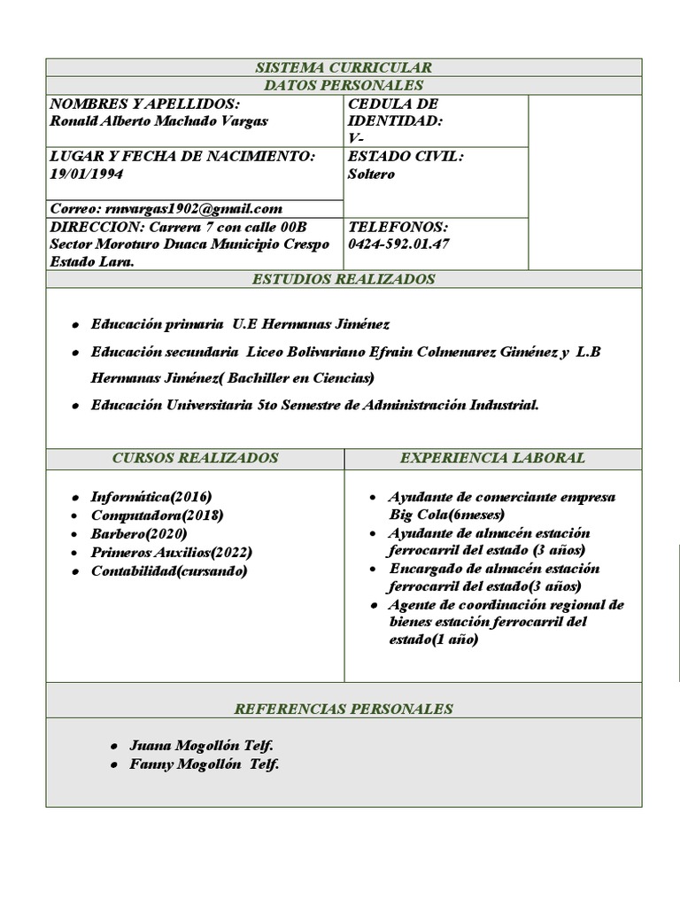 Curriculum Ronald Machado | PDF