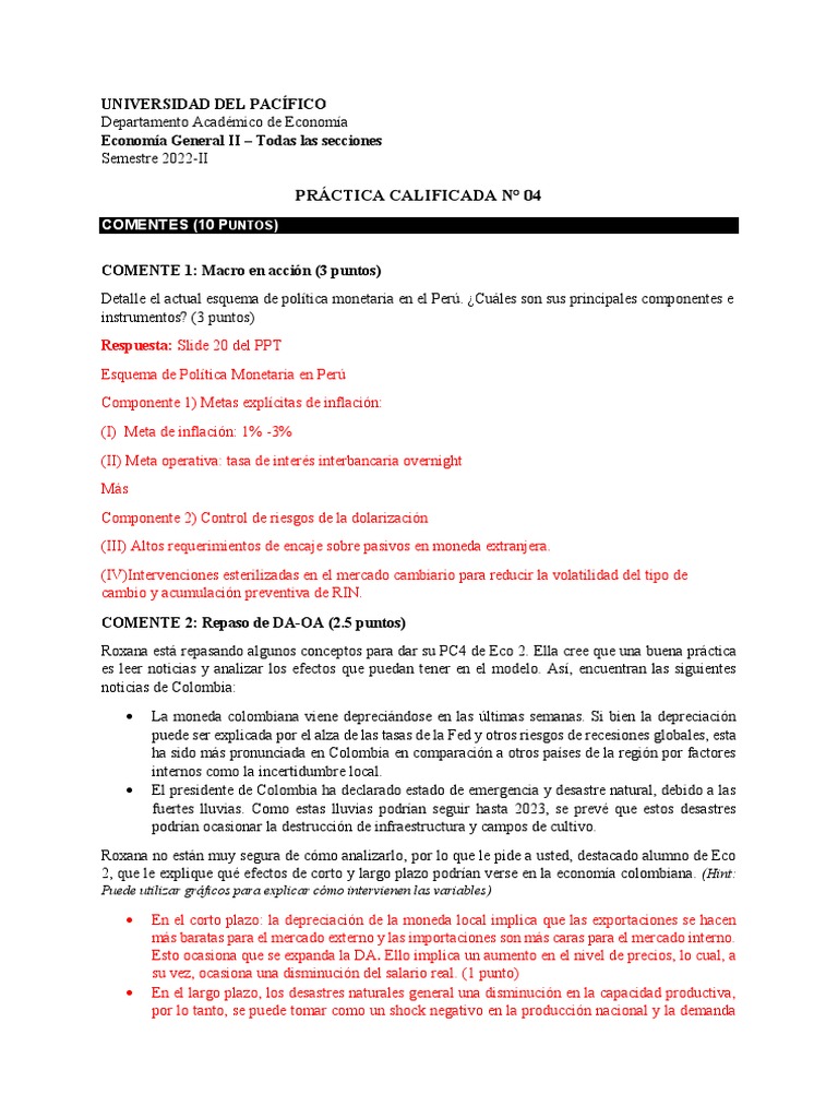 PC4 2022-2 Solucionario PDF | PDF | Curva de Phillips | Inflación