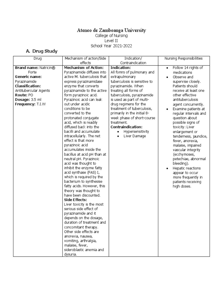 Drug Study Pyrazinamide | PDF | Diseases And Disorders | Causes Of Death