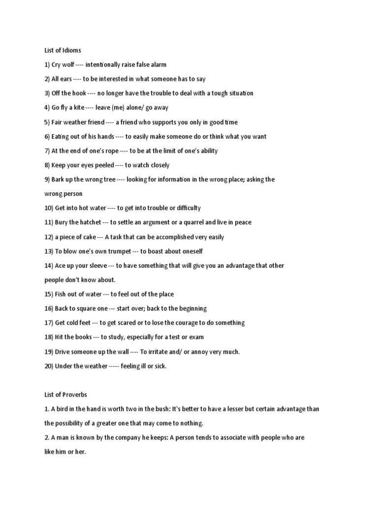 List of Idioms and Proverbs | PDF