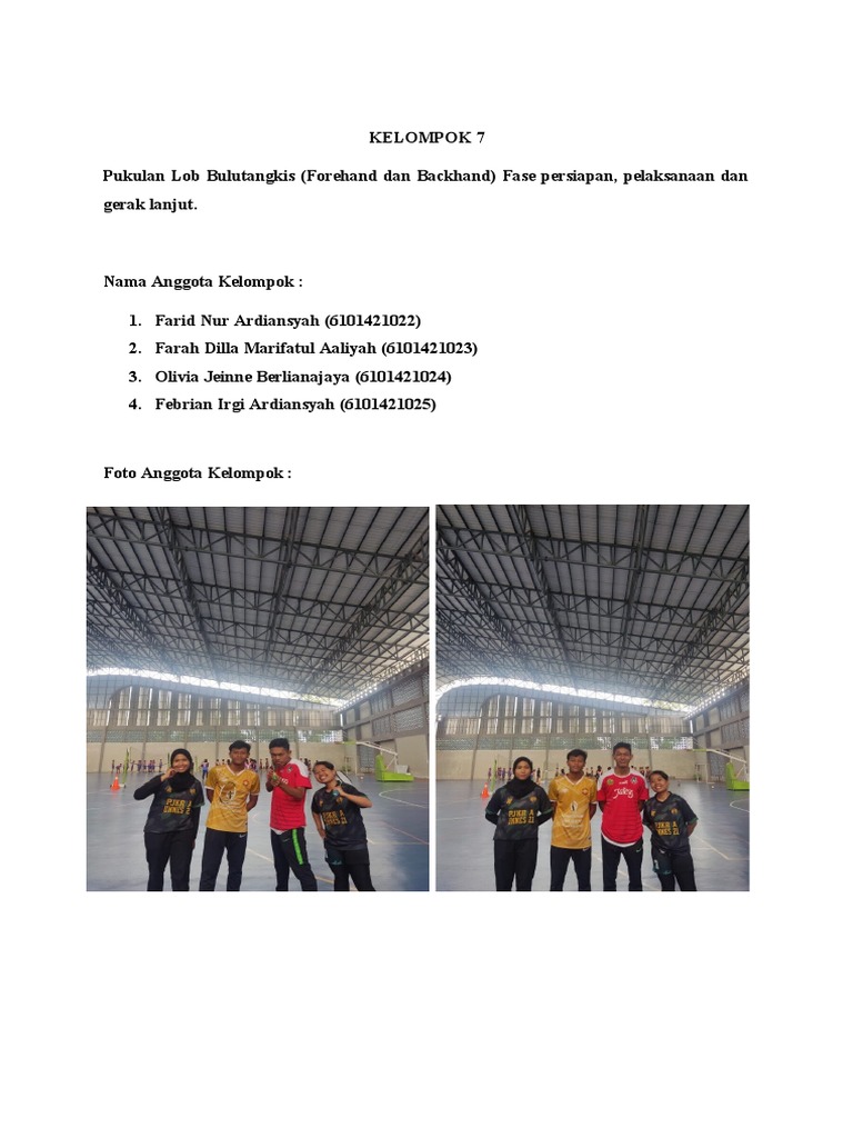 KELOMPOK 7 - Pukulan LOB Bulutangkis (Forehand Dan Backhand) Fase Persiapan, Pelaksanaan, Dan ...