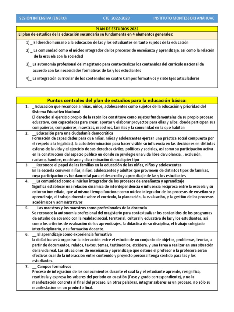 Elementos del Plan de Estudios 2022 | PDF | Plan de estudios | Enseñando