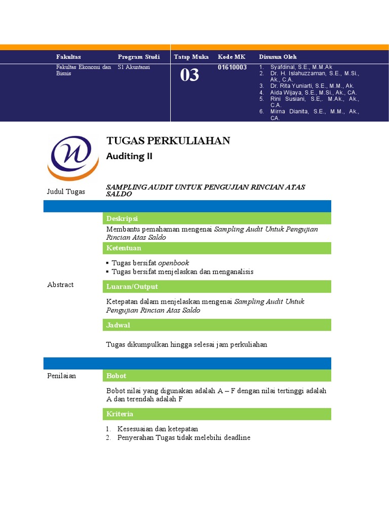 Jawaban RTM 3. SAMPLING AUDIT UNTUK PENGUJIAN RINCIAN ATAS SALDO | PDF