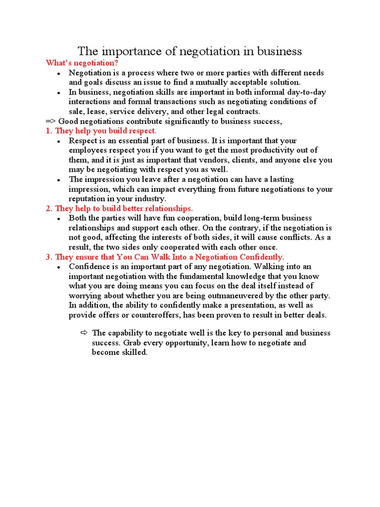 The Importance of Negotiation in Business | PDF
