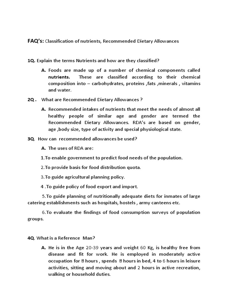 W1-L4-FAQ's - Classification of Nutrients, Recommended Dietary ...