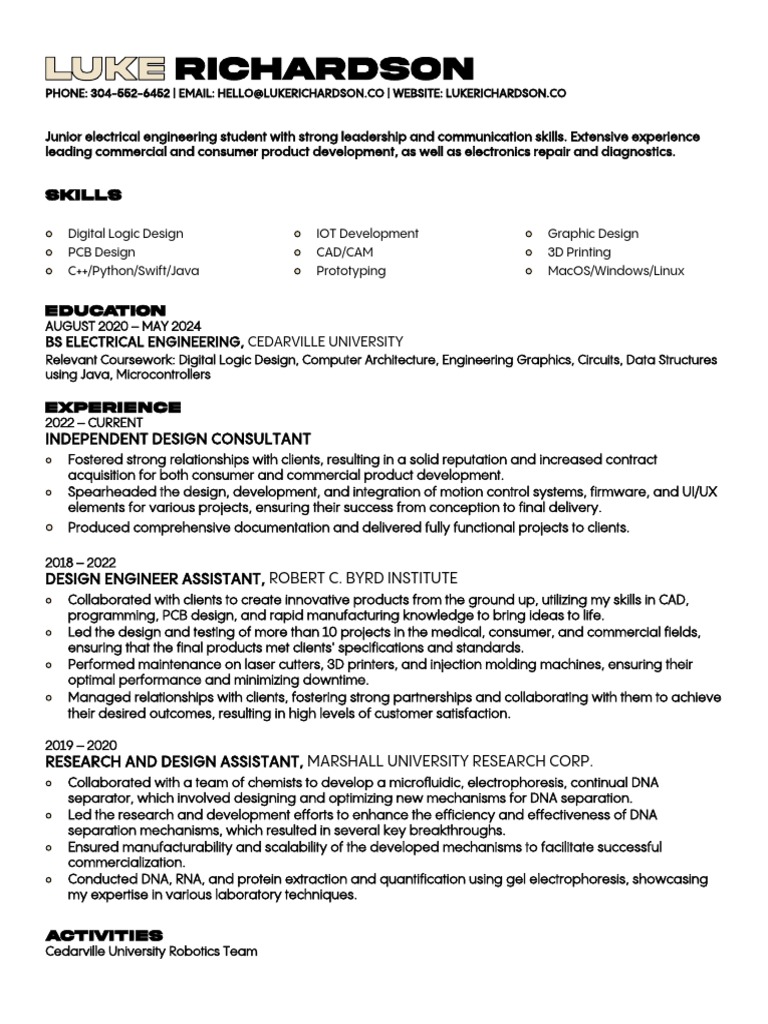 Luke Richardson's Resume | PDF | 3 D Printing | Engineering