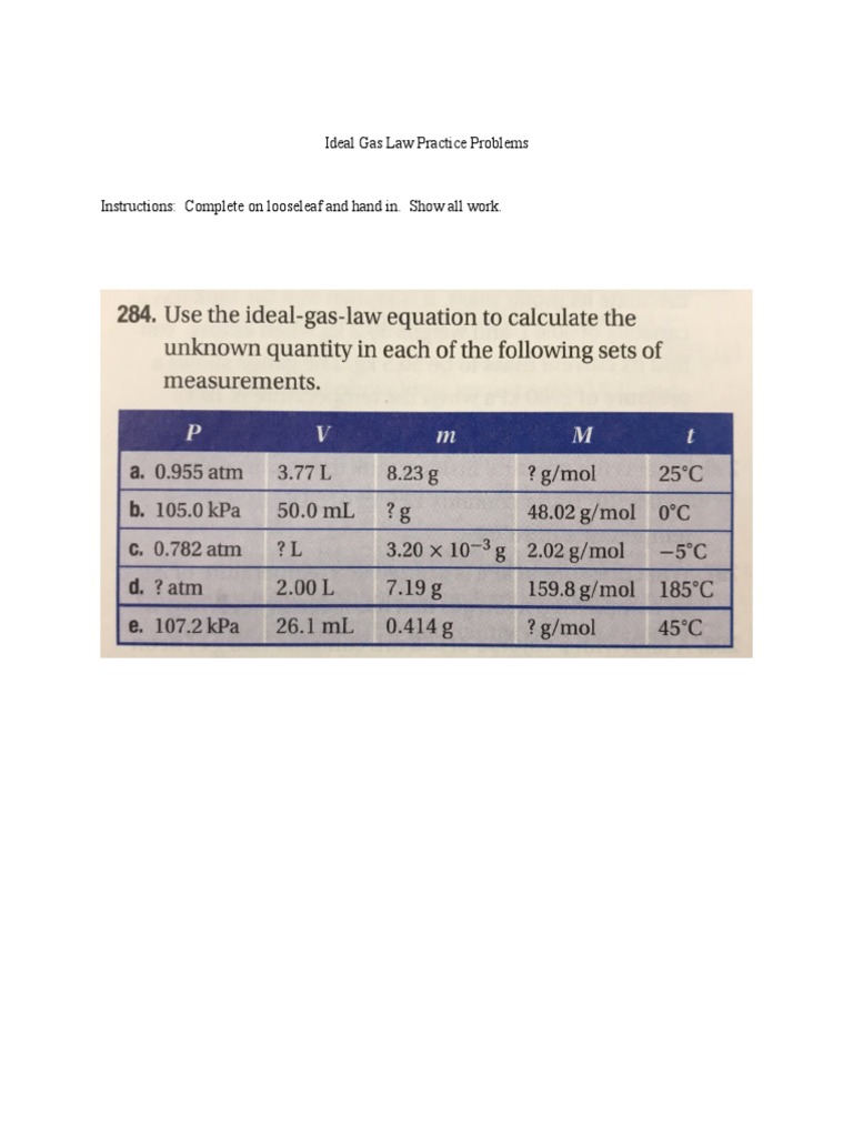 Ideal Gas Law Practice Problems | PDF