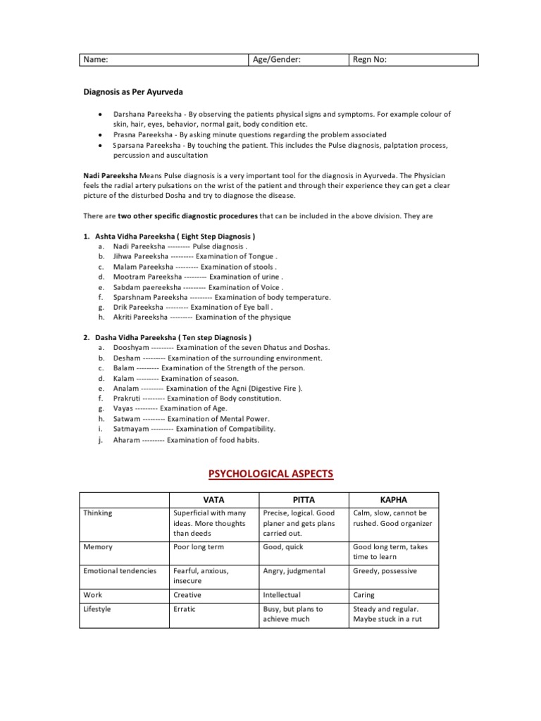 Prakriti Chart | PDF