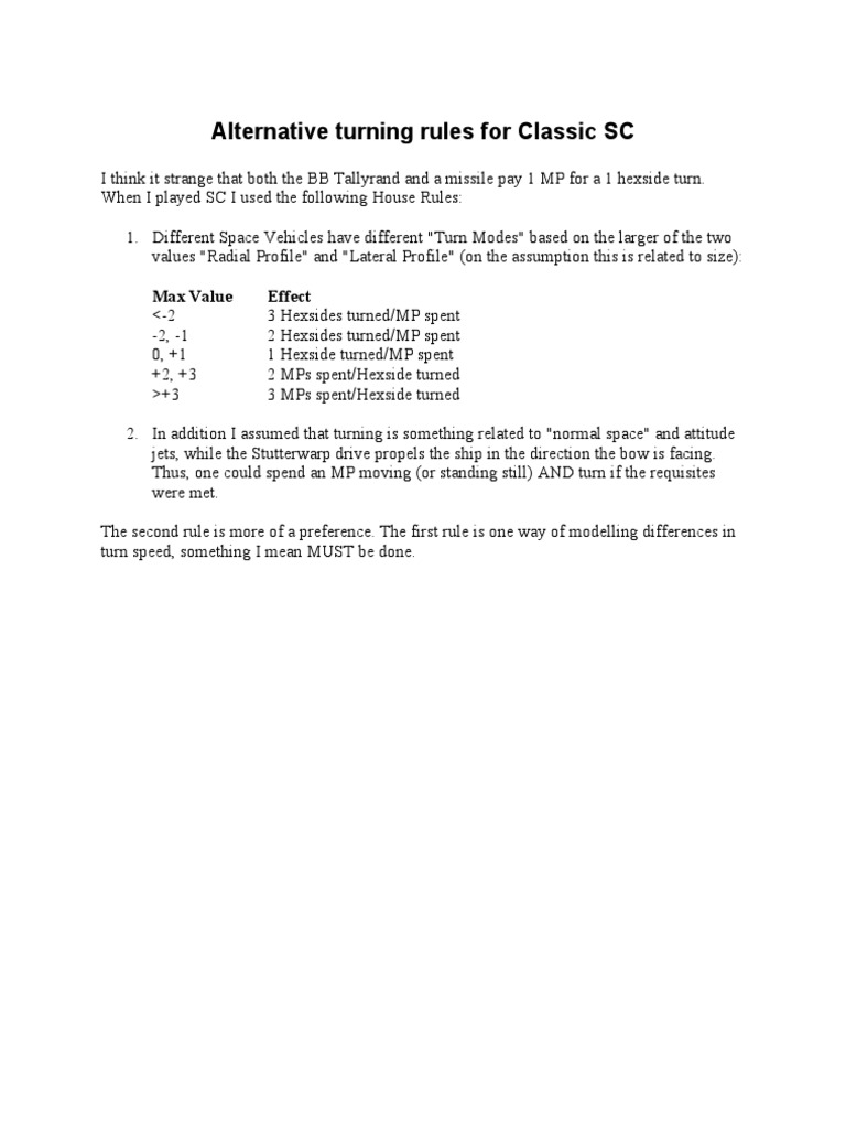 Alternative Turning Rules for SC Game | PDF | Technology & Engineering