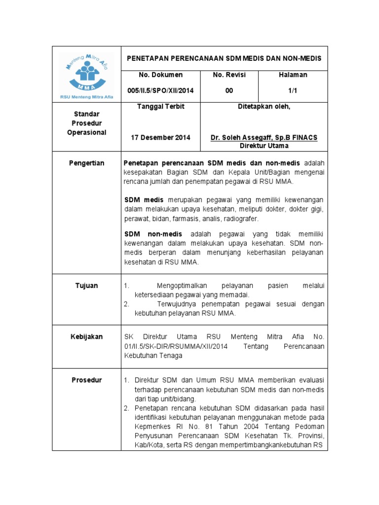 SPO Penetapan Perencanaan SDM | PDF