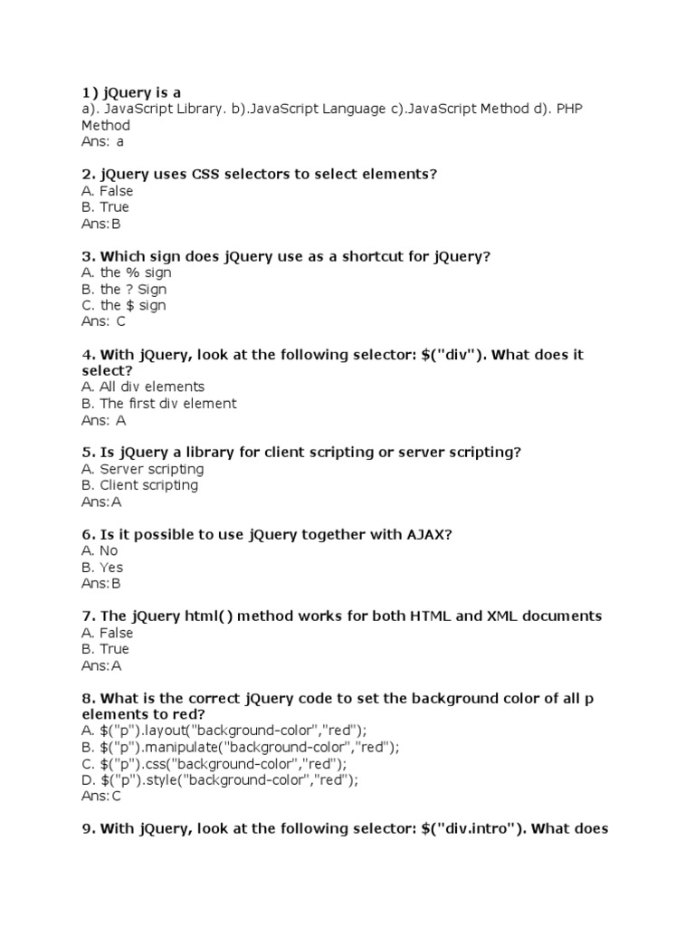 Question Bank | PDF | J Query | Ajax (Programming)