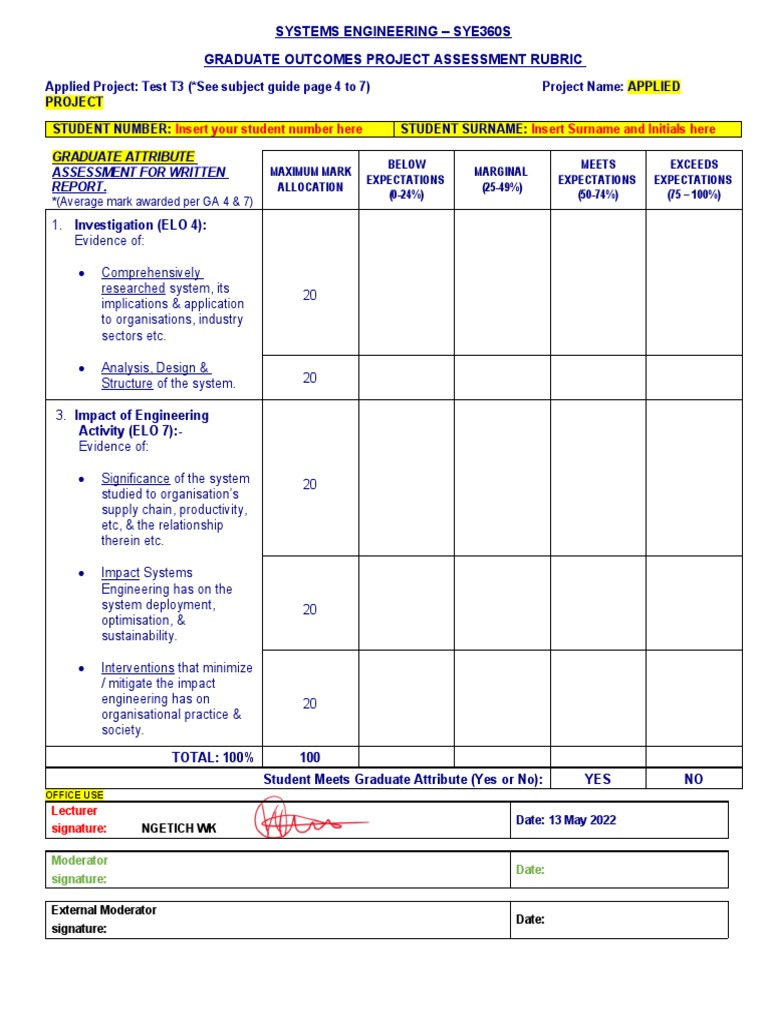 Systems Engineering Project Assessment Rubric | PDF | System | Systems Engineering
