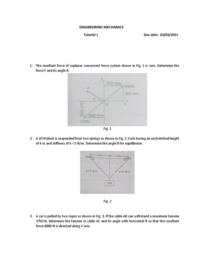 Tutorial 1 Engg. Mechanics-2021 Batch PDF | PDF