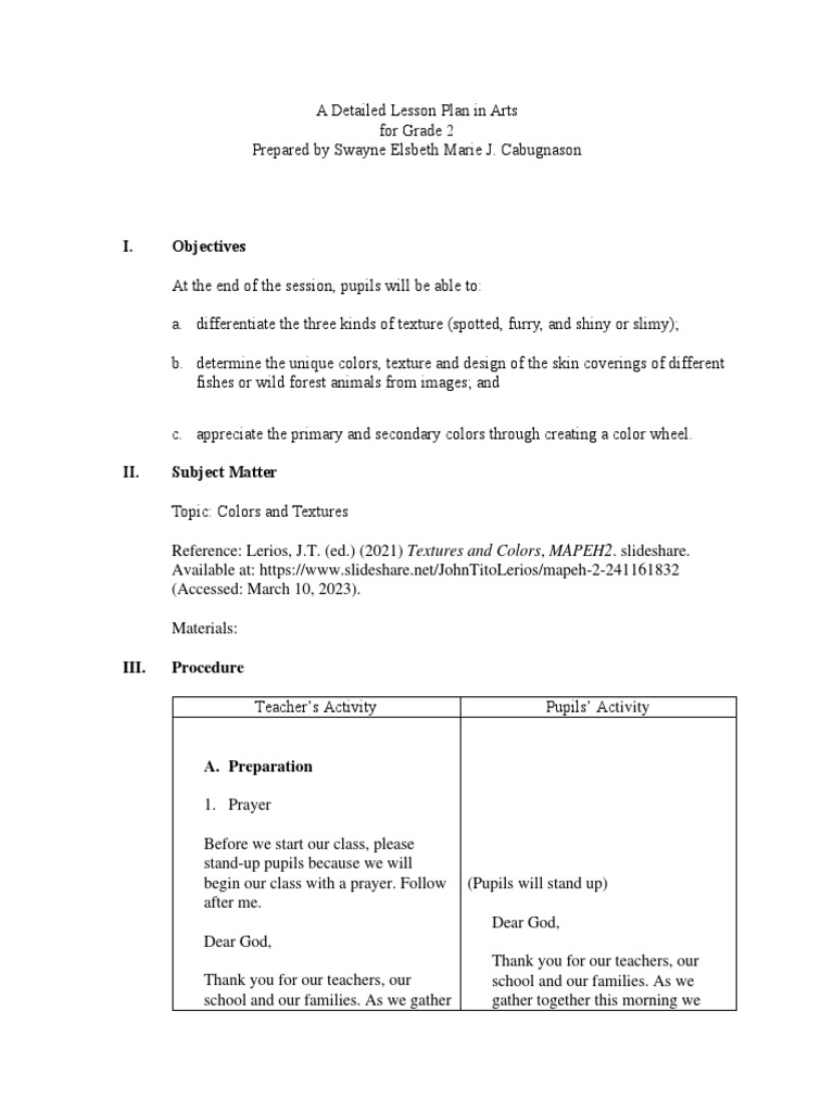 Final Detailed Lesson Plan in Arts1 PDF | PDF | Color