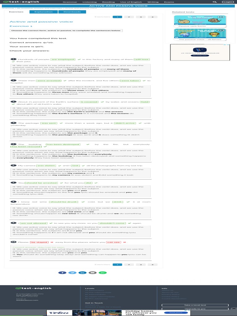Active and Passive Voice - Test-English | PDF | Verb | Grammar