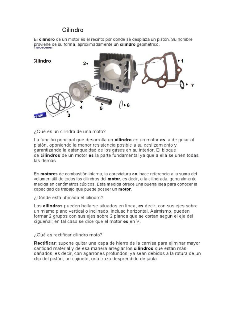 Partes y función del cilindro de moto | PDF | Pistón | Aceite de motor