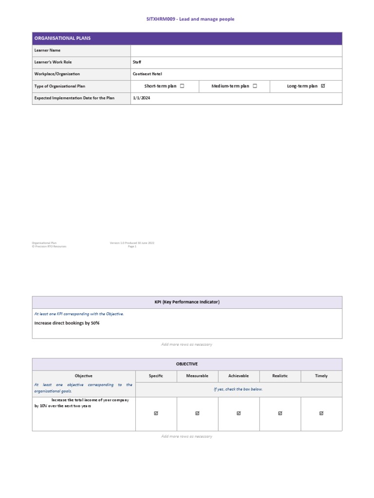 SITXHRM009-Organisational-Plans LONGTERM | PDF | Performance Indicator ...