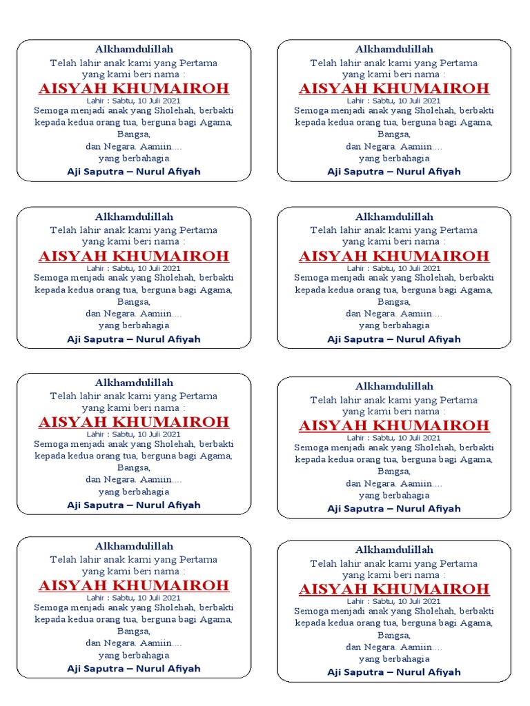 Kartu Nama Bayi | PDF