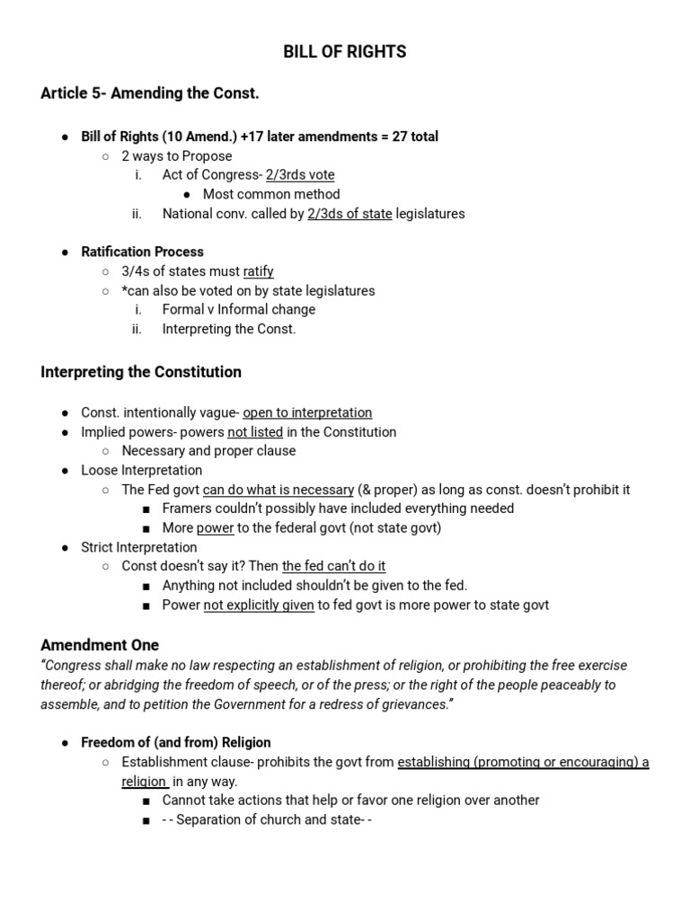 BILL OF RIGHTS NOTES - Kami | PDF | Fifth Amendment To The United ...