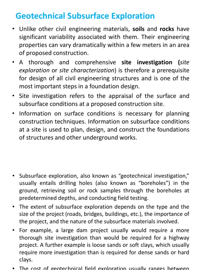Introduction To Geotechnical Site Exploration | PDF | Geotechnical ...