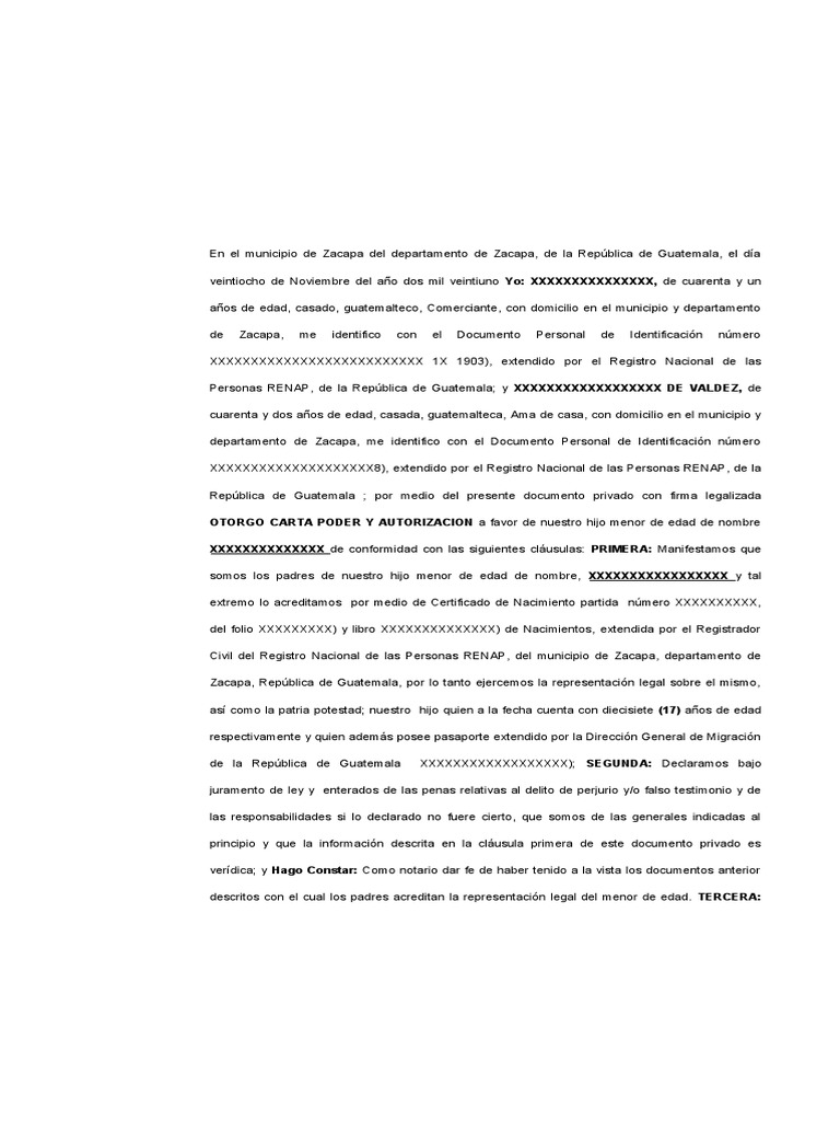 Carta Poder Menor de Edad | PDF | Guatemala | Gobierno