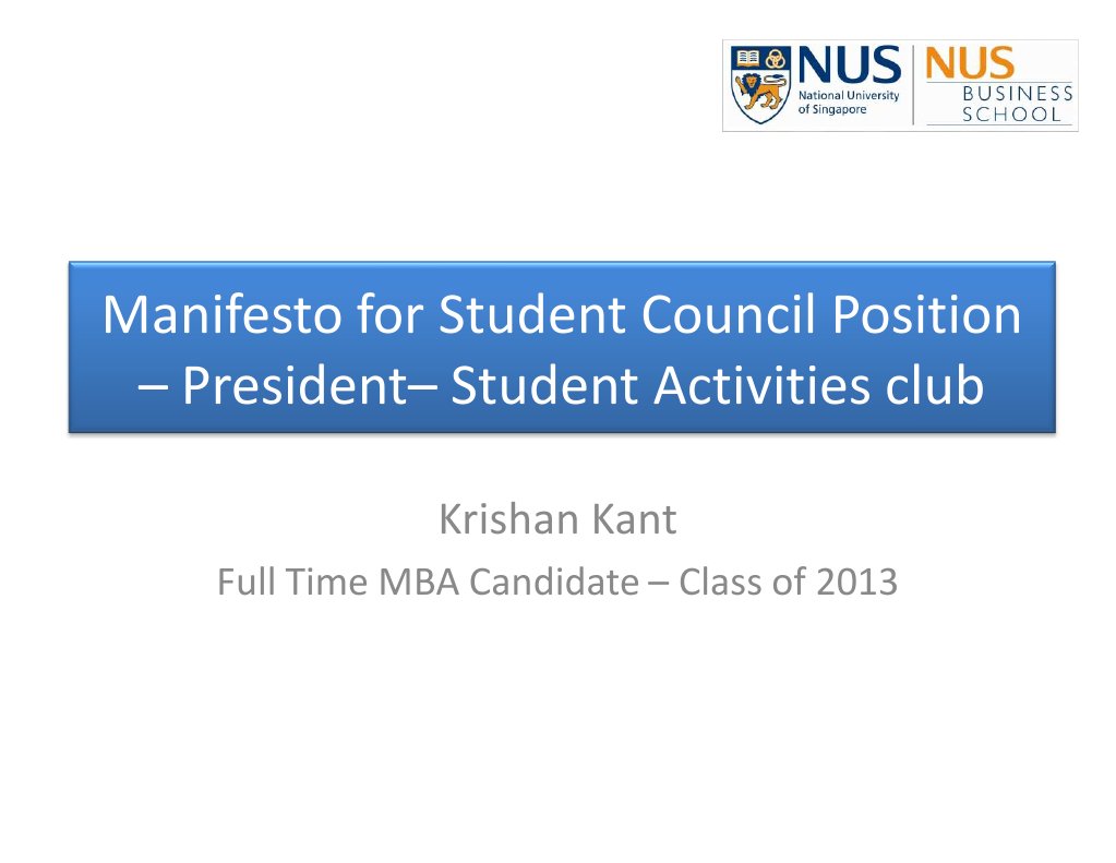Manifesto For Student Council Position - President - Student Activities ...