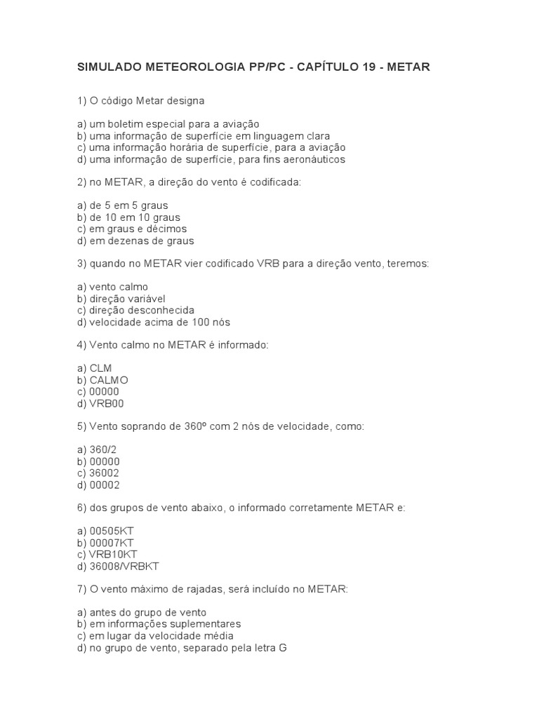 Decifrando o Código METAR: Simulado sobre Informações Meteorológicas ...