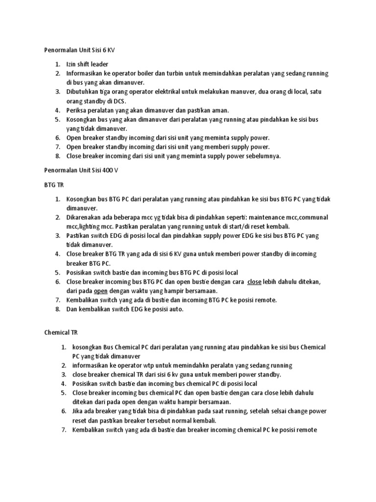Penormalan Unit Sisi 6 KV | PDF