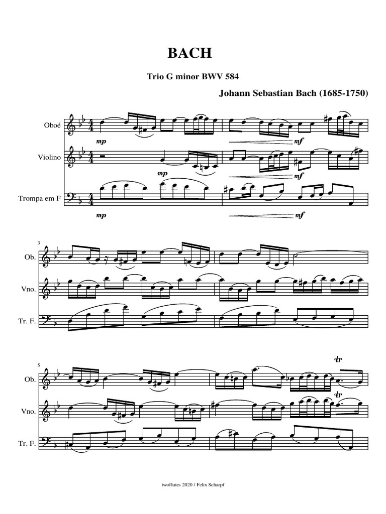 Bach Johann Sebastian - Trio BWV 584 - Partitura e Partes | Download ...