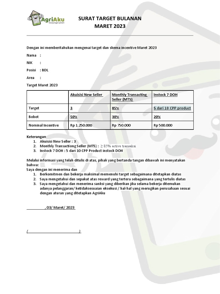 Surat Target Bulanan Maret | PDF