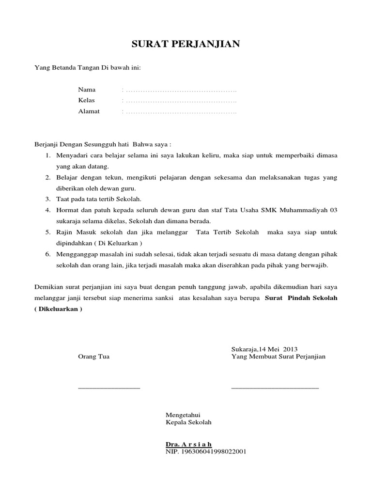 Surat Perjanjian Siswa | PDF