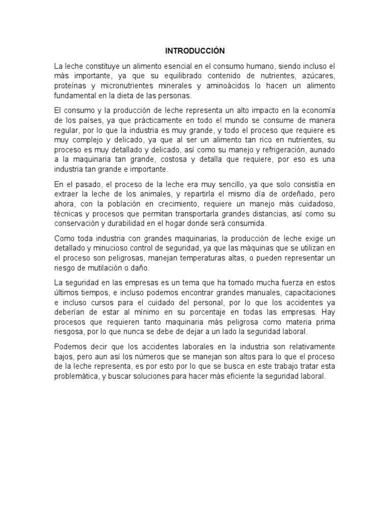 Introducción y Objetivo - Proceso de La Leche | PDF | Alimentos | Leche Introducción y Objetivo - Proceso de La Leche | PDF | Alimentos | Leche