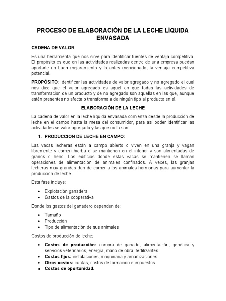 Proceso de Elaboración de La Leche Líquida Envasada - Cadena de Valor ...