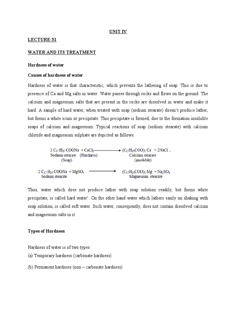 Water and Its Treatment Note | PDF | Osmosis | Ion Exchange