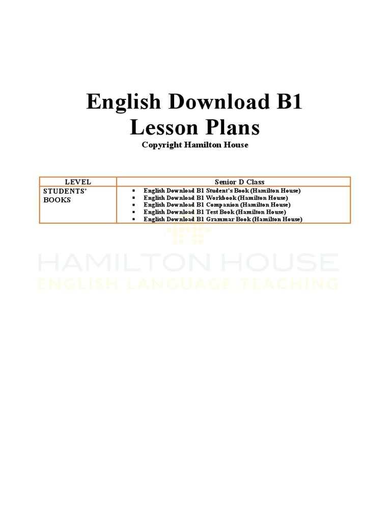 English Download B1 Lesson Plans Hamilton House Publishers | PDF ...